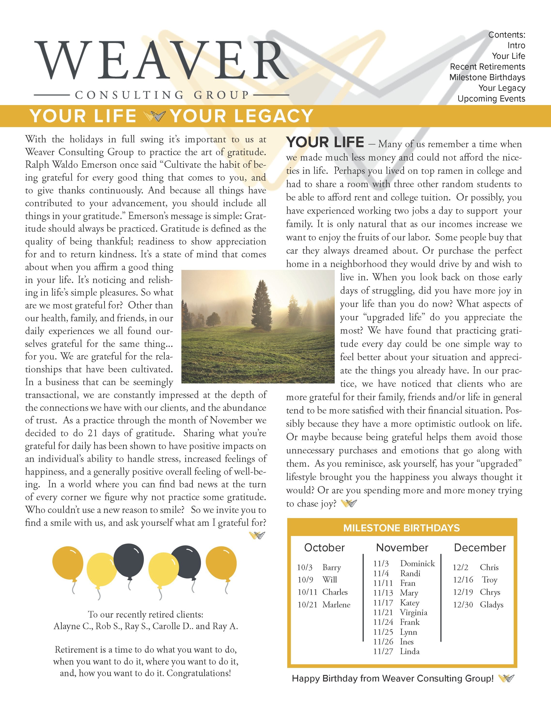 Newsletter 11/2018 | Weaver Consulting Group | Newsletter